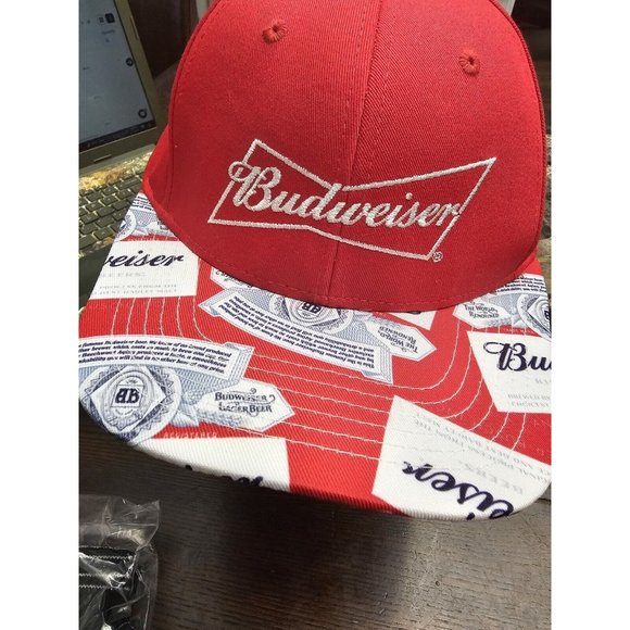 Budweiser | Accessories | Budweiser Flat Bill Snap Back Hat Red Logo ...
